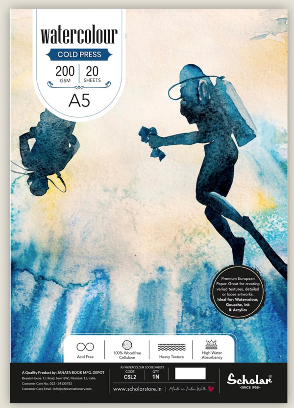 Scholar A5 200 GSM Watercolour Cold Pressed Paper – Loose Sheets ...